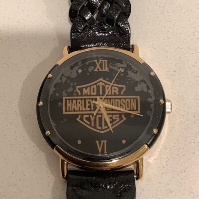 VINTAGE BULOVA HARLEY DAVIDSON WATCH BRAIDED BLACK LEATHER BAND NEW ...