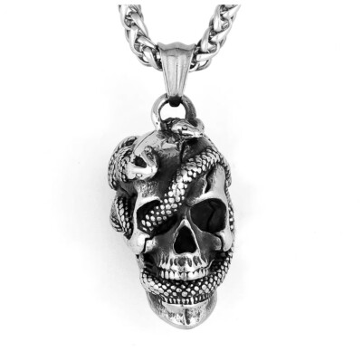NORSET Gothic Skull and Snake Stainless Steel Necklaces, Chain Pendants ...