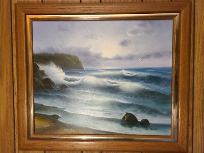 June Nelson Original Seascape Oil Painting Framed Canvas Lighthouse | eBay