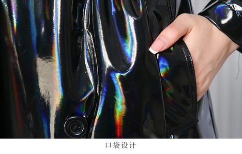 Extra Long Black Holographic Reflective Stretchy Soft PVC Leather ...