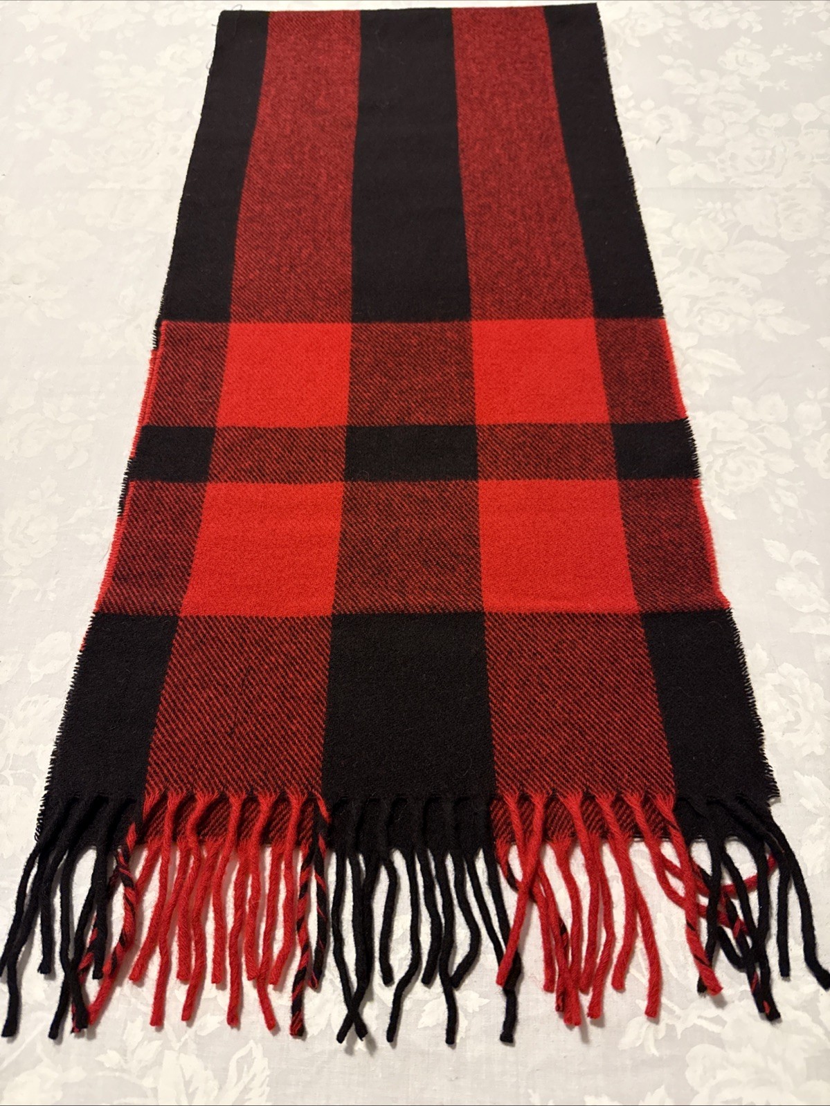 Lambswool Scarf Red Black Plaid Geo Fringe Made in Italy Classic Preppy ...