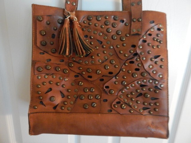 Patricia Nash Studded Link Tote Tan Italian Leather Toscano Handbag | eBay