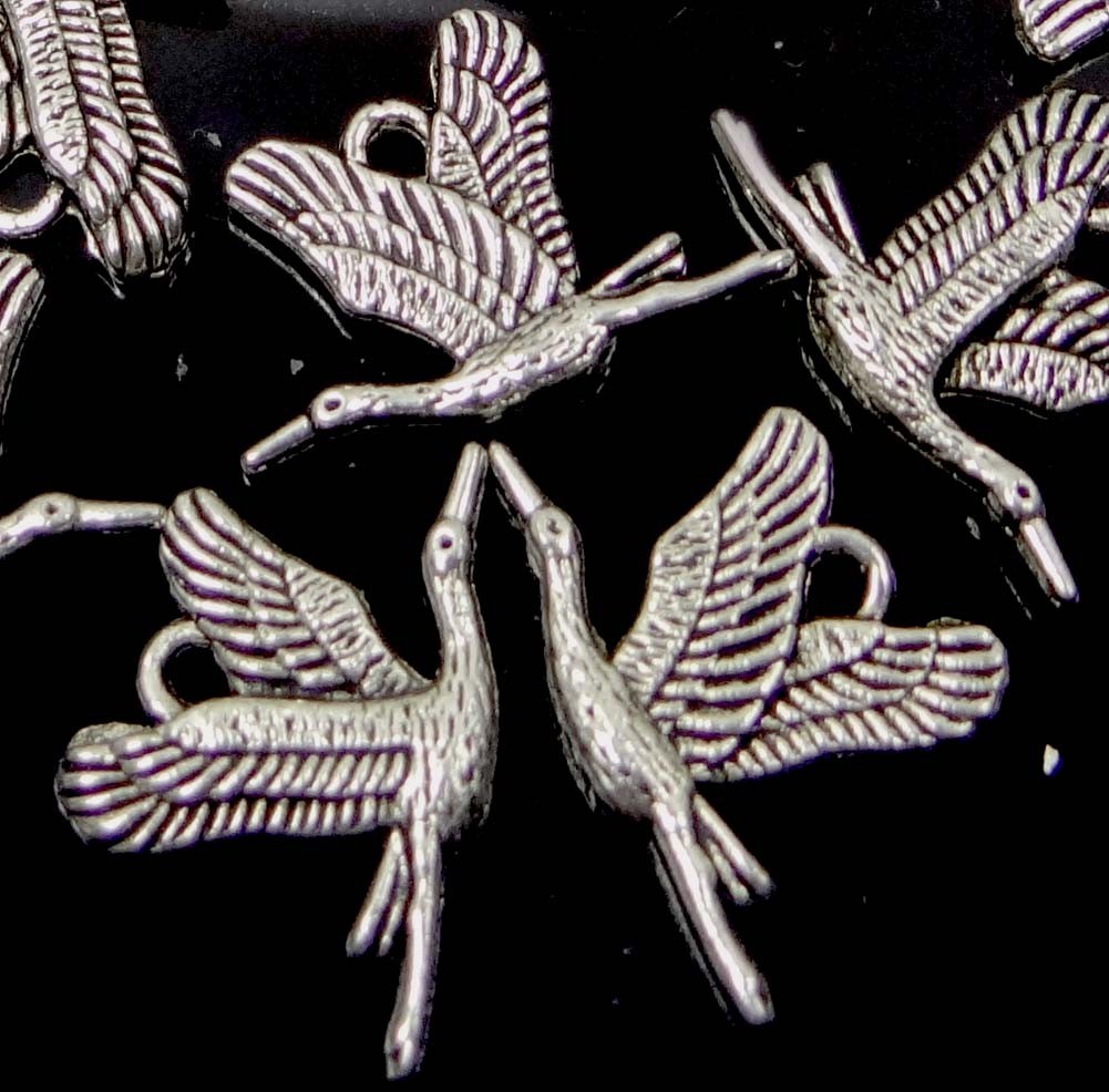 10 Goose Charms Antique Silver Pewter Crane Bird Charm 21x15mm | eBay