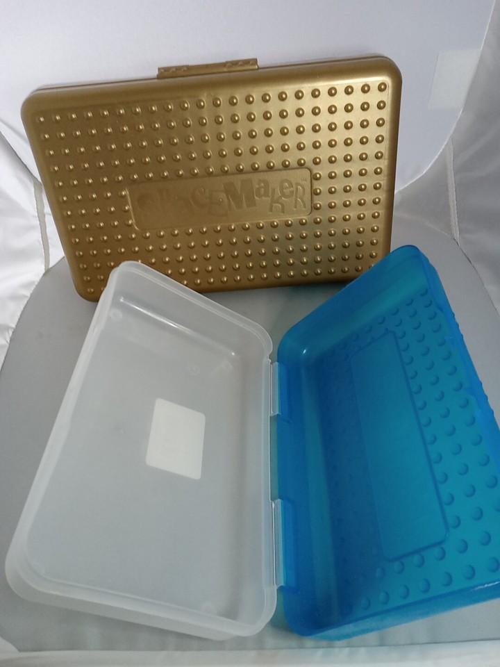 Two Vintage Spacemaker Boxes for pencils markers pens rulers One gold ...