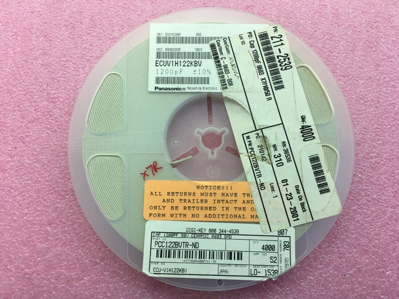 (4,000 PIECE REEL) ECU-V1H122KBV, MLCC 50 V, X7R, 0.0012 uF, SURFACE ...