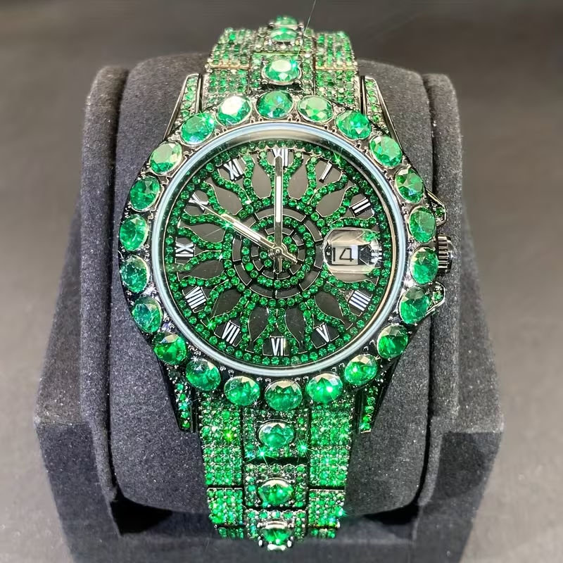 Custom Bling Luxury Ice out Bust Down Men's Watch Iced Simulated VVS Cz ...