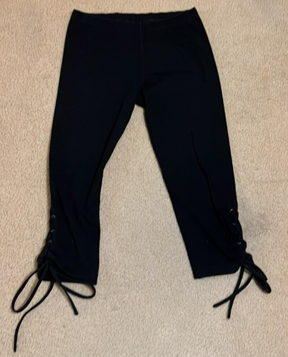 Maddie Moon Black Capri Leggings Festival Lace Up Boho Yoga Stretch ...