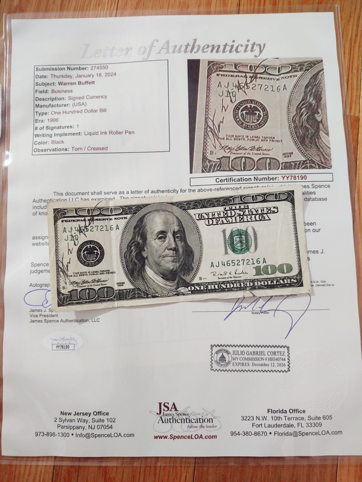 WARREN BUFFETT SIGNED AUTOGRAPHED $100 BILL ~ JSA LOA ~ VERY RARE | eBay