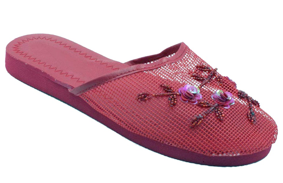 Women's Chinese Mesh Slipper Sequin Floral Beaded Sandals Flip Flops ...