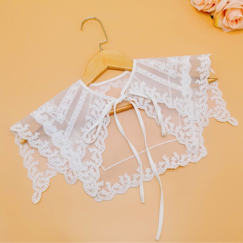Double Layer Lace Shawl Embroidery Floral Fake Collar Detachable False ...