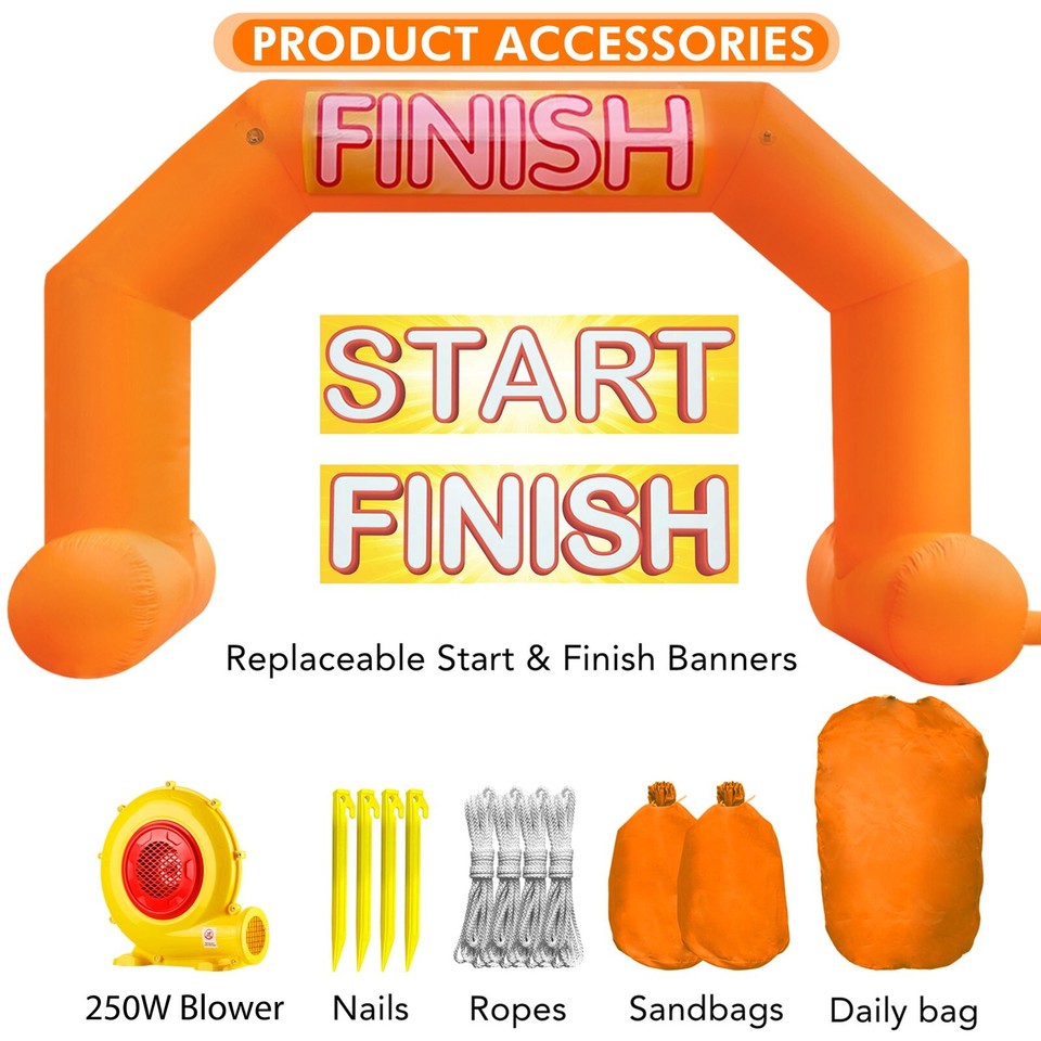 Sewinfla 20ft Inflatable Start Finish Line Arch Orange with Powerful ...