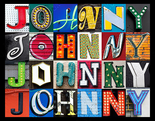 JOHNNY Name Poster featuring photos of actual sign letters | eBay