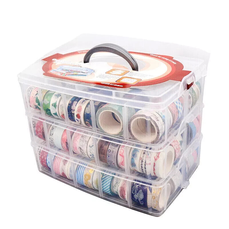 Clear Compartment Box Transparent Plastic Storage 3 Layer Divider Large ...