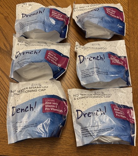 DRENCH! 6 Pack No Rinse Shampoo & Conditioning Cap w/aloe Vera NEW EXP ...