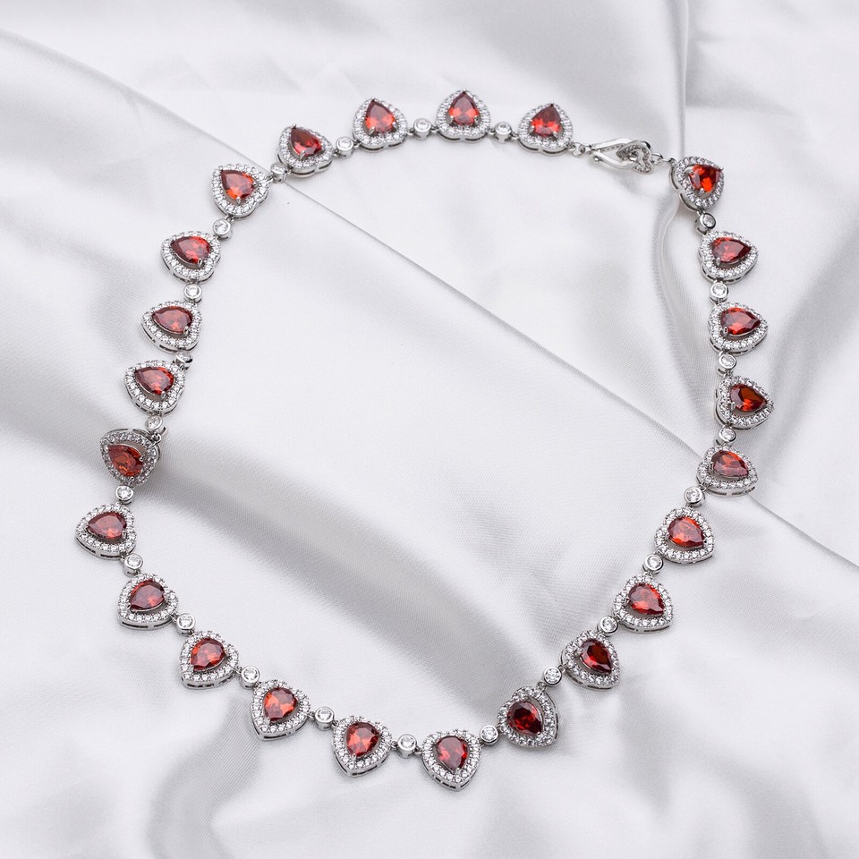 Pretty Woman Opera Necklace, with Clear & Red 5A Cubic Zirconia Julia ...