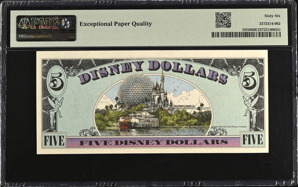 1988 A $5 Disney Dollar Goofy PMG 66EPQ DIS8 A00016022A Disneyland HIGH ...