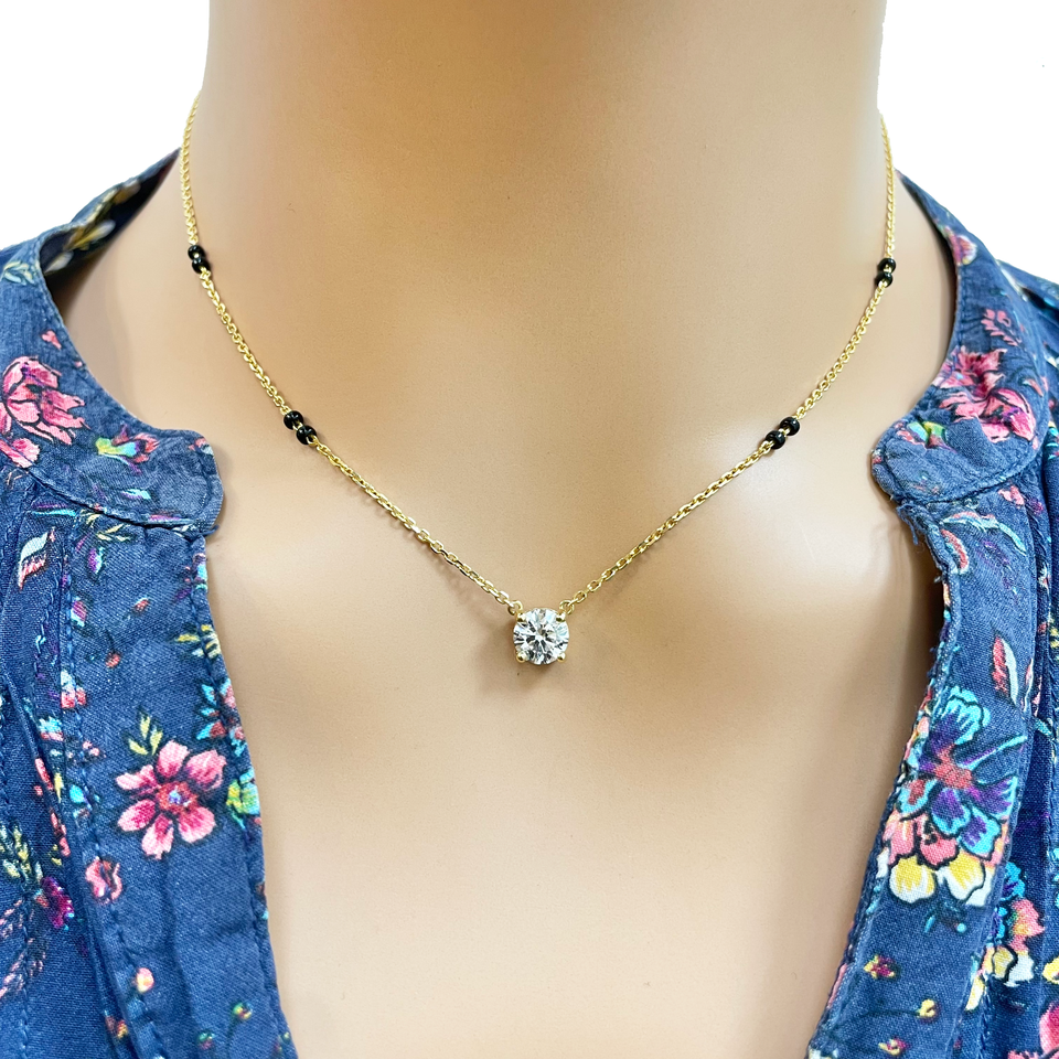 18ct Yellow Gold Lab Grown Diamond 1.00ct Black Beads Mangalsutra ...