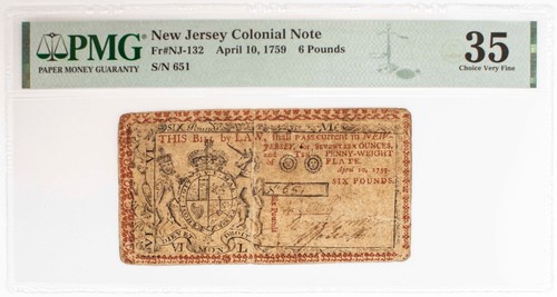 Fr. NJ-132, April 10, 1759, 6 Pounds, New Jersey Colonial Currency, PMG ...