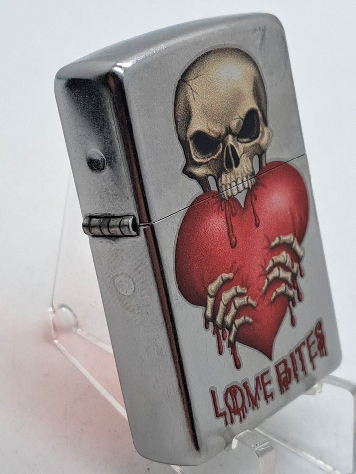 Zippo Lighter. Love Bites Skull & Heart in color on chrome. MIB. 2013 ...