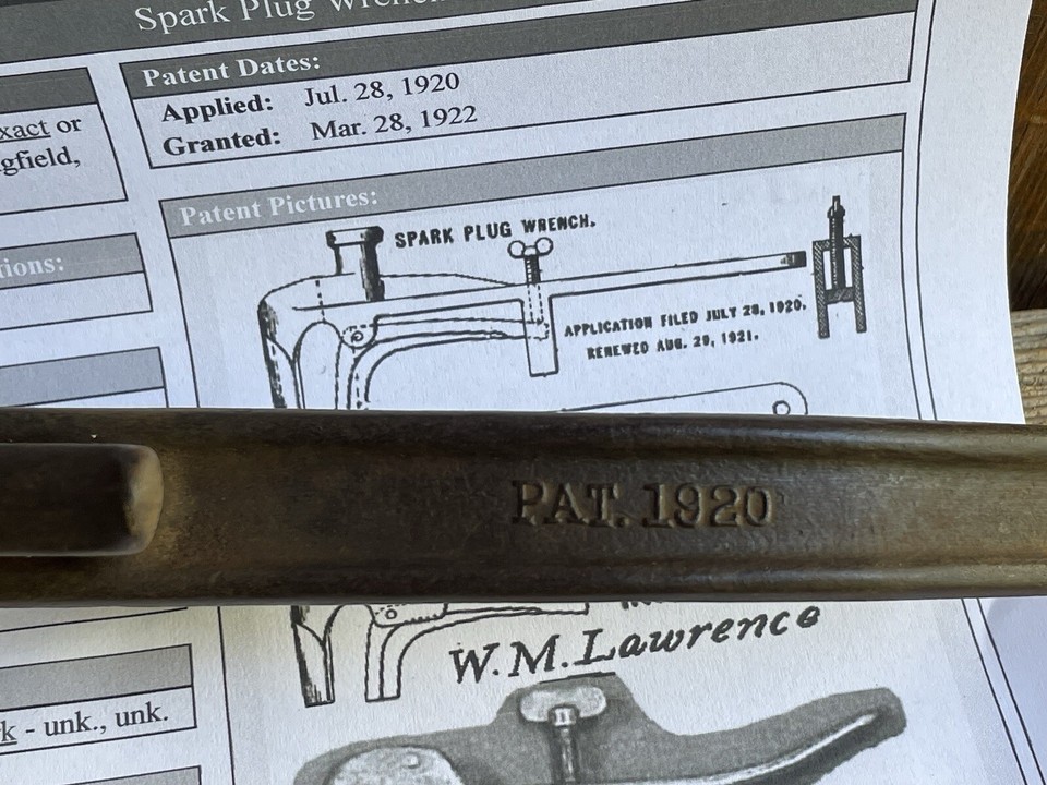 Rare antique adjustable Spark Plug wrench Patent 1922 Lawrence Clark ...