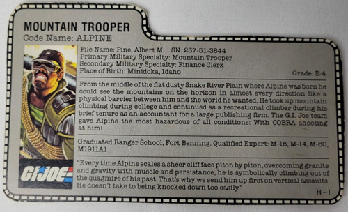 1985 Hasbro GI Joe Replacement Filecard-Alpine (Gray Variant) (v1) | eBay