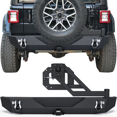 Textured Rear Bumper w/ Tire Carrier for 2018-2024 Jeep Wrangler JL ...