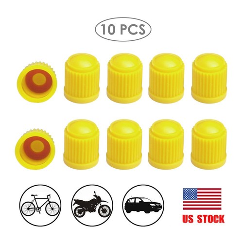 10 Yellow Tire Valve Cap+Rubber Seal-TPMS Safe f Motorcycle Car BMX ...
