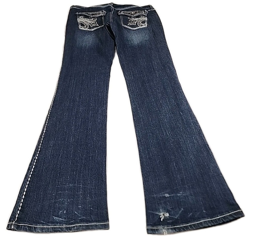 Wrangler Rock 47 Jeans 11x36 Women Ultra Low-Rise Bootcut Dark Wash ...