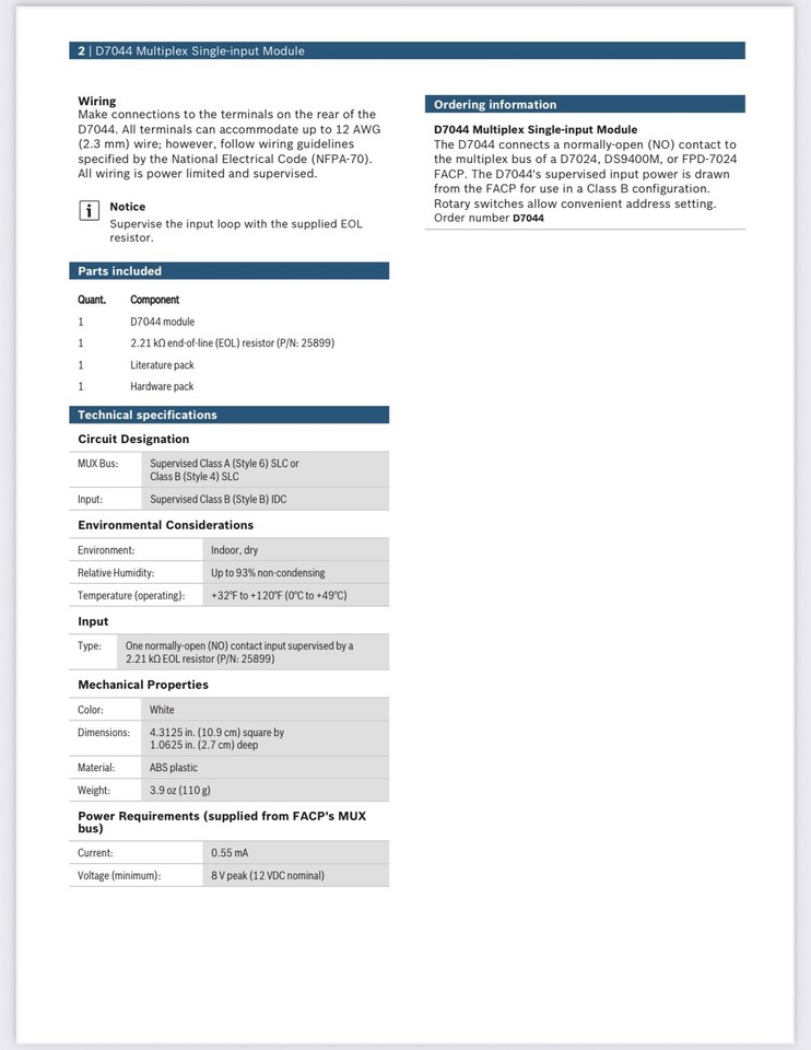 Bosch D7044 Multiplex single-input module (new sealed box) | eBay