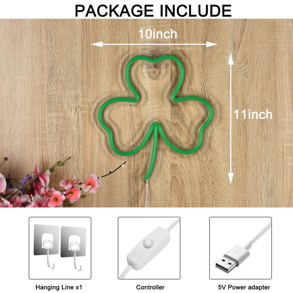 Neon Signs Clover St. Patrick's Day Shamrock Beer Bar Bedroom Art Neon ...