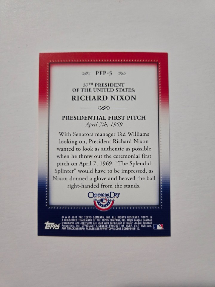 2011 TOPPS OPENING DAY TRADING CARD #PFP-5 RICHARD NIXON FIRST PITCH | eBay