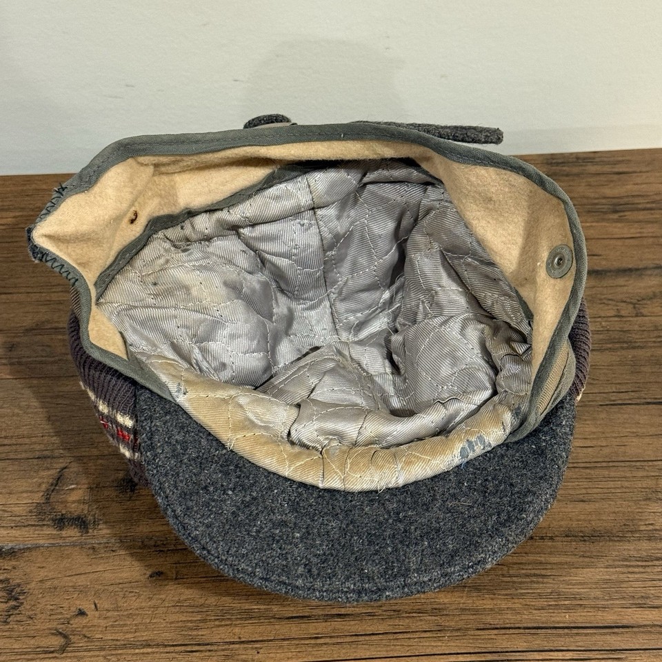 Vintage Wool Ear Flap Cap Gray Winter Hat Knit Band Chin Strap Lined | eBay