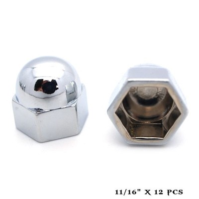12 Chrome 11/16" Metal Acorn Nut Caps & Bolt Covers Custom Car Truck ...