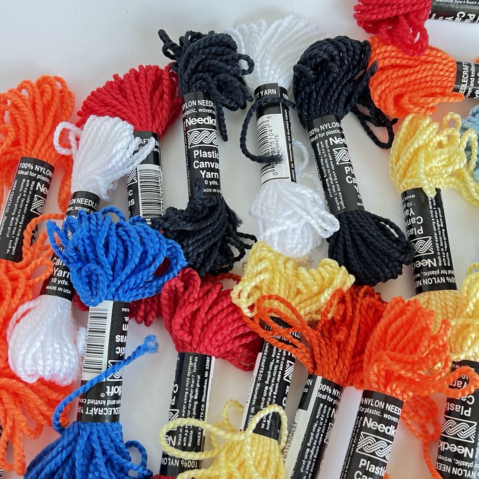 Vtg Needloft Plastic Canvas Yarn-Lot of 25 Skeins Various Colors Some ...
