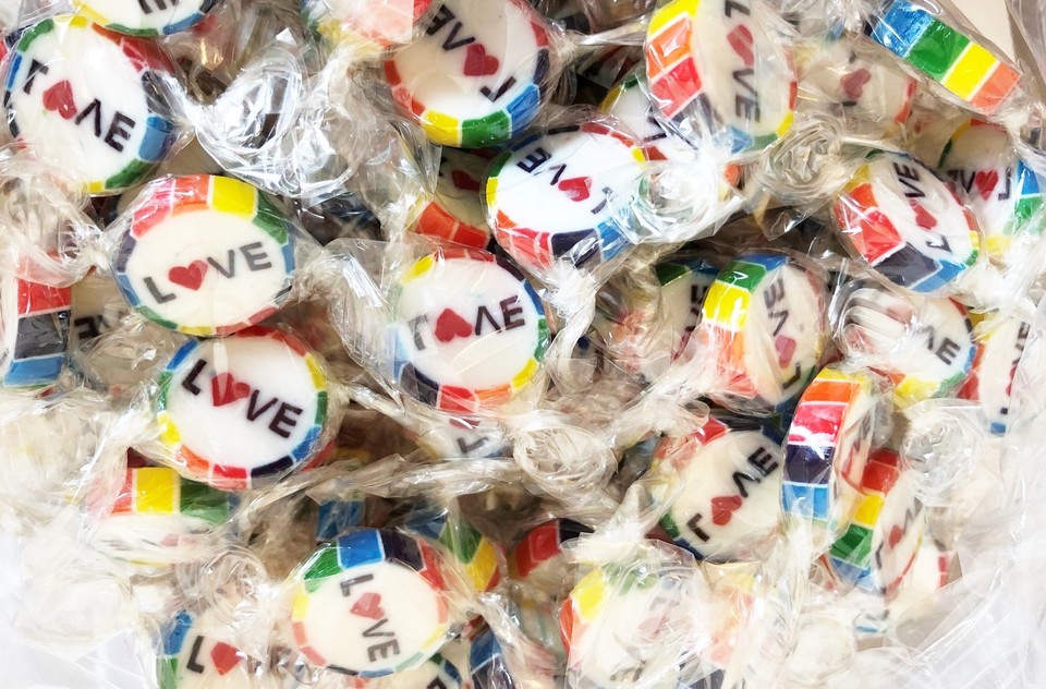 LOVE Rainbow Wrapped Rock Candy Sweets Pride #lgbtq Vegan Pink Lemonade ...