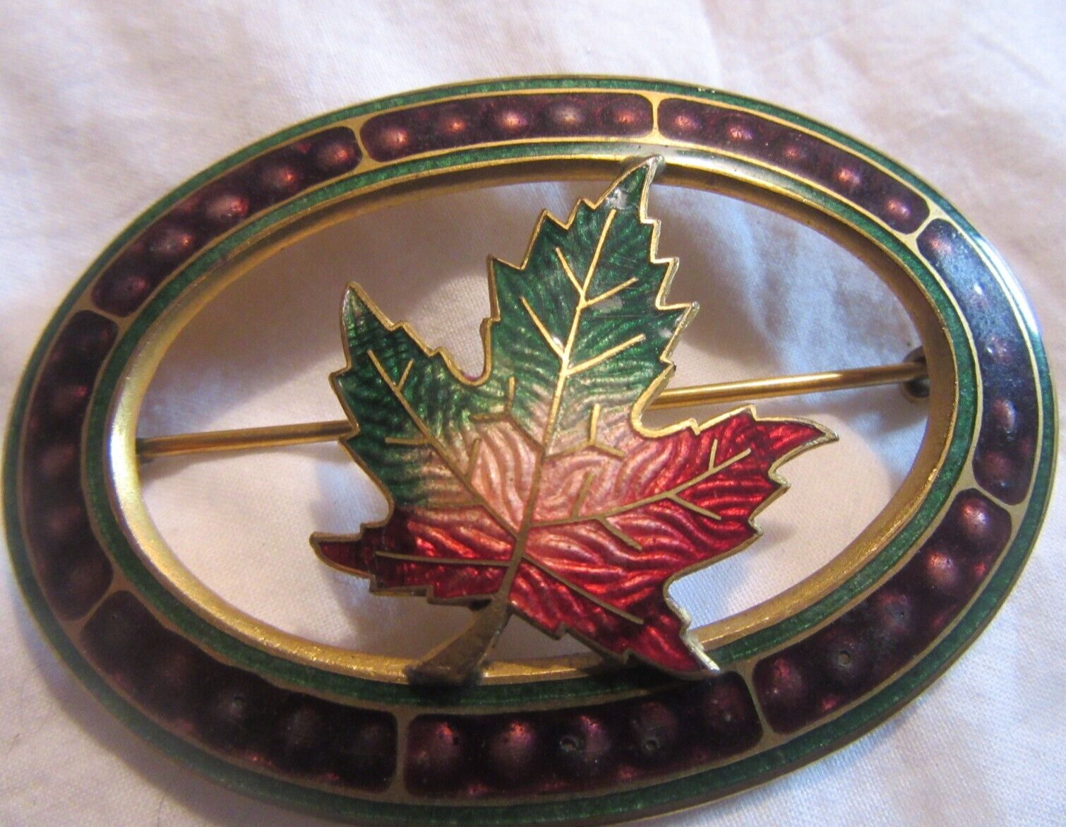 Antique Enamel Canadian Maple Leaf Large Brooch Dated… - Gem