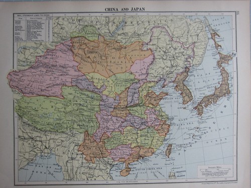 1935 MAP ~ CHINA & JAPAN MONGOLIA TIBET HAINAN KOREA YELLOW SEA TAIWAN ...