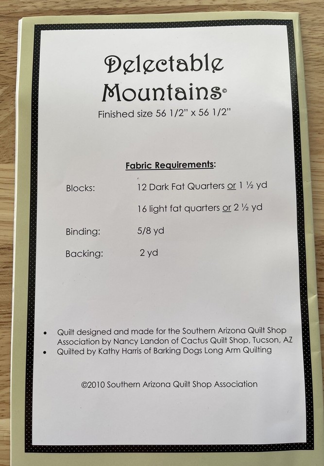 Delectable Mountains Quilt Pattern By Southern Arizona Quilt Shop ...