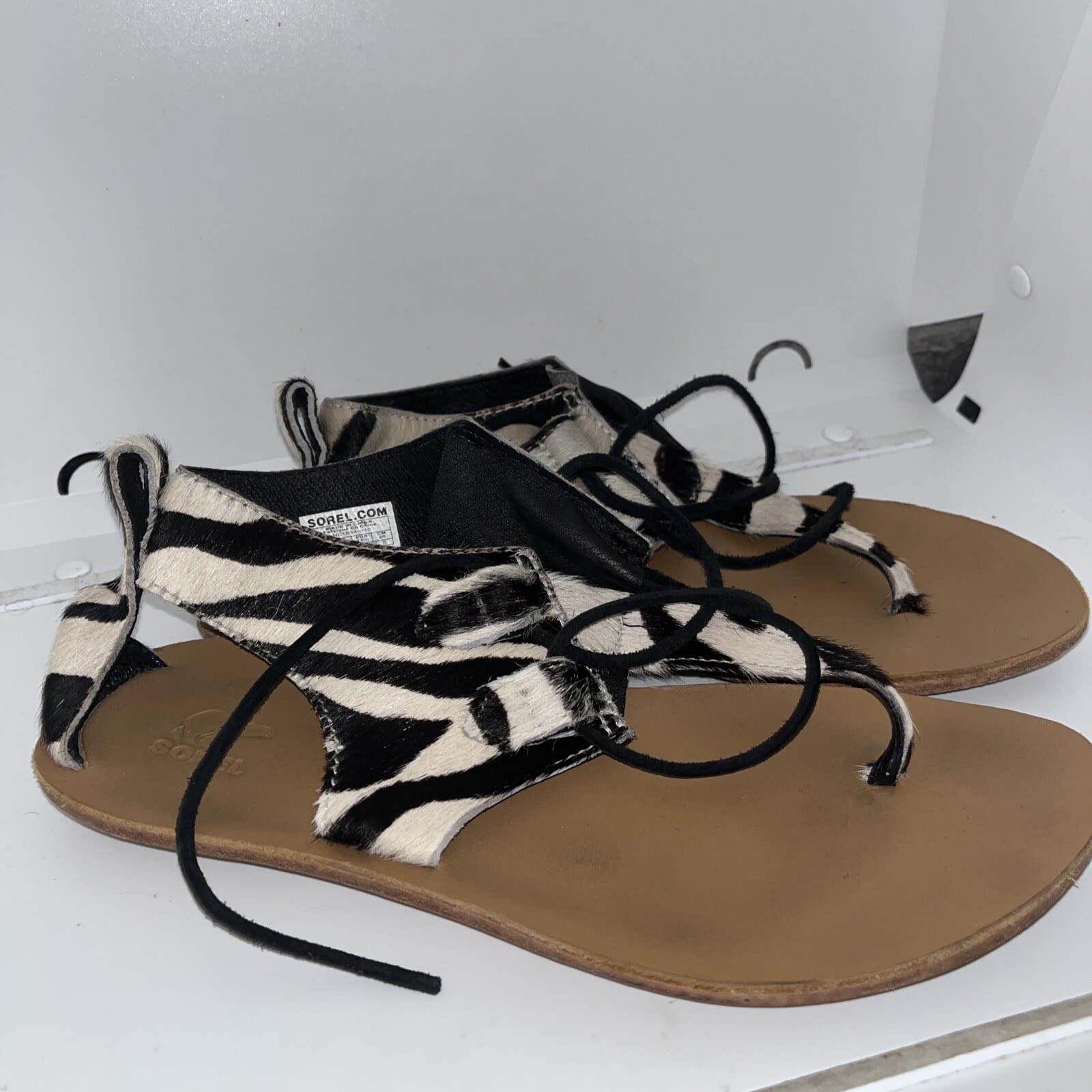 Sorel Zebra Pony Hair Slip On Gladiator Open Toe Sandals Flats Shoes 9 ...