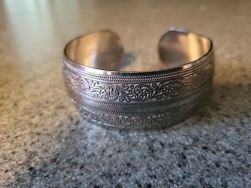 Embossed Floral Design Silver Tone Metal Cuff Bracelet Signed | eBay