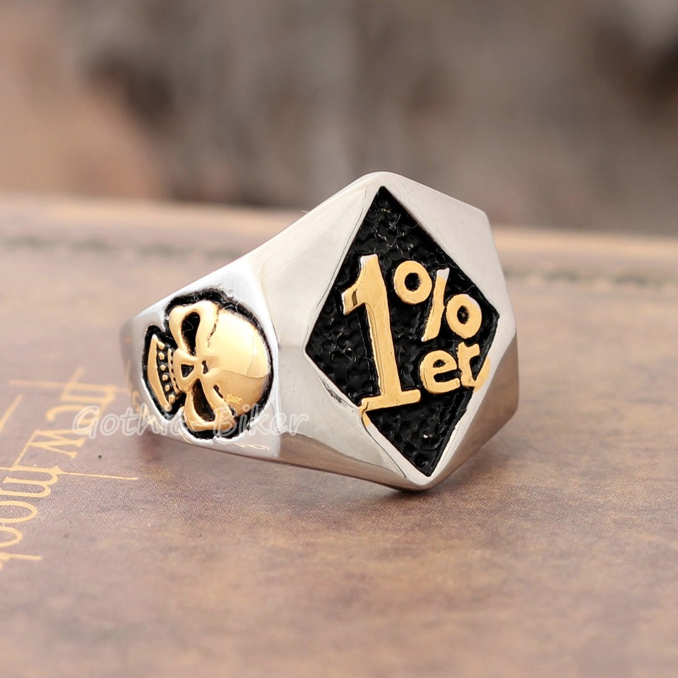 Men 1%er One Percenter Outlaw Biker Motorcycle Club Skull Ring Silver ...