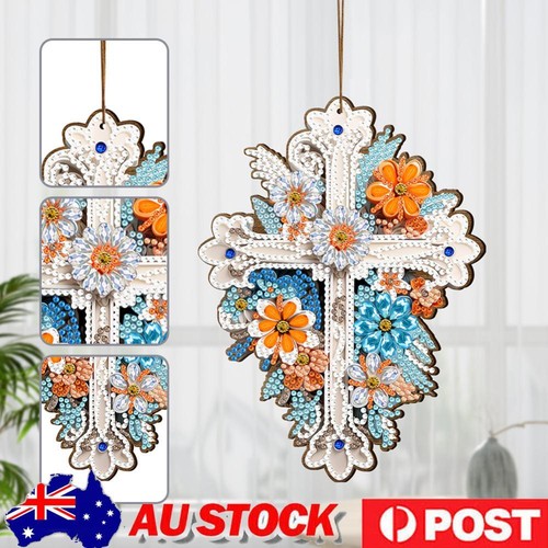 Wooden Cross 5D DIY Diamond Painting Hanging Pendant for Garden Window ...
