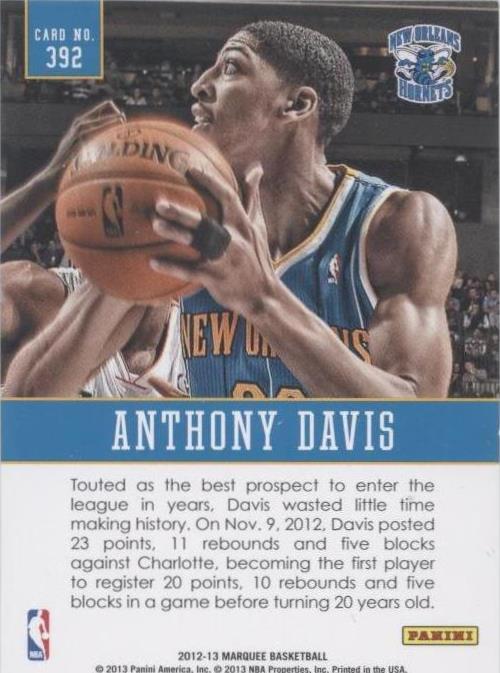 2012-13 Panini Marquee - Anthony Davis #392 for sale | eBay