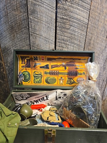 Vintage GI Joe 1960s Army Green Footlocker Storage Box With Accessories ...