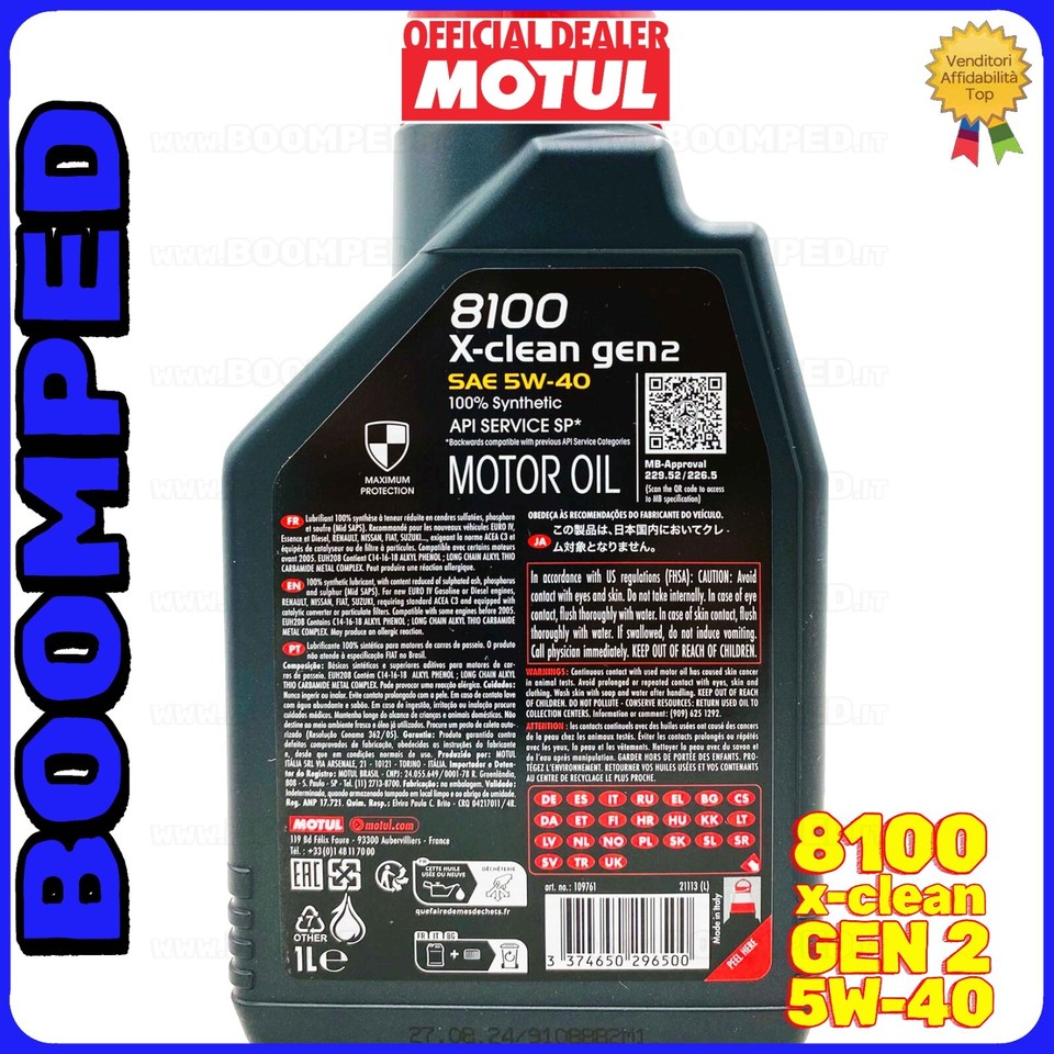 Motoröl 15 Liter MOTUL 8100 Xclean GEN2 5W40 Renault RN0710 C3 Api Sp ...