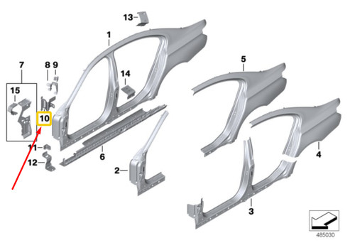 OEM BMW 7 F01 LEFT CENTER BODY SIDE PANEL BRACKET 41217204477 GENUINE ...