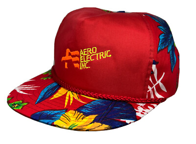 Vintage Aero Electric Hat Cap Strap Back Rope Red Floral Jungle Print ...
