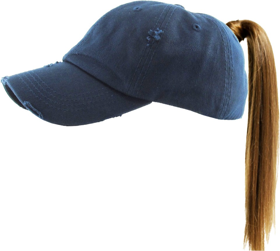 Ponycap Messy High Bun Ponytail Adjustable Solid Cotton Washed Baseball ...