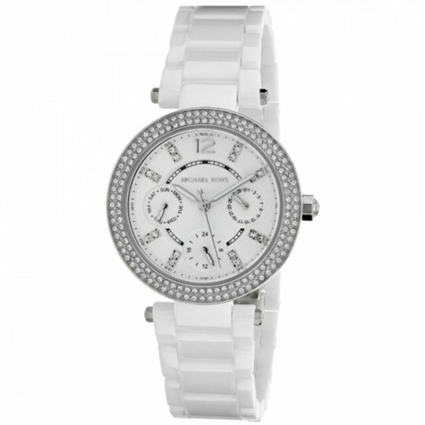 Michael Kors Women's Mini Parker 33mm White Ceramic Band Quartz Watch ...