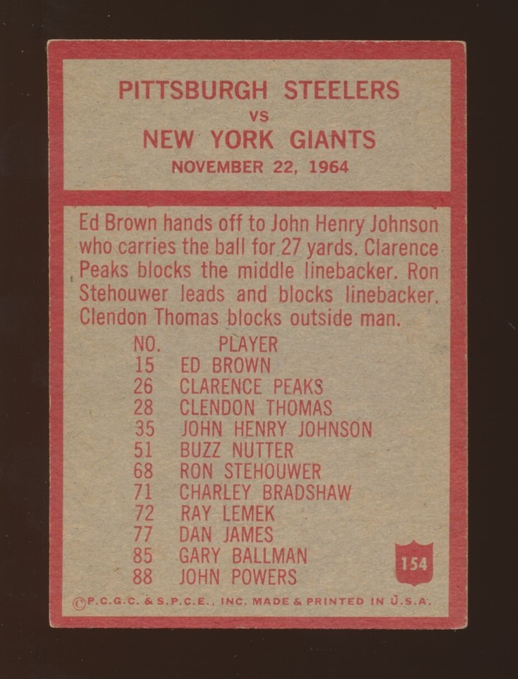1965 Philadelphia -#154 Steelers Play *AUTOGRAPHED by CLENDON THOMAS ...